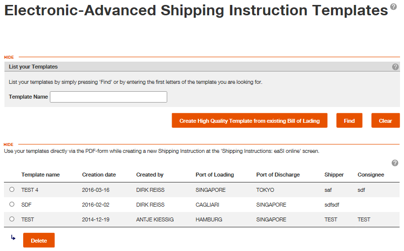 Shipping Instruction