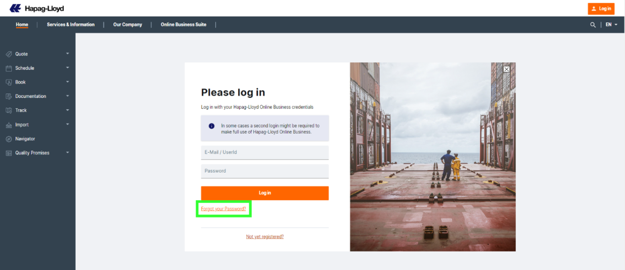 Changing Your Password for the Online Business Suite - Hapag-Lloyd