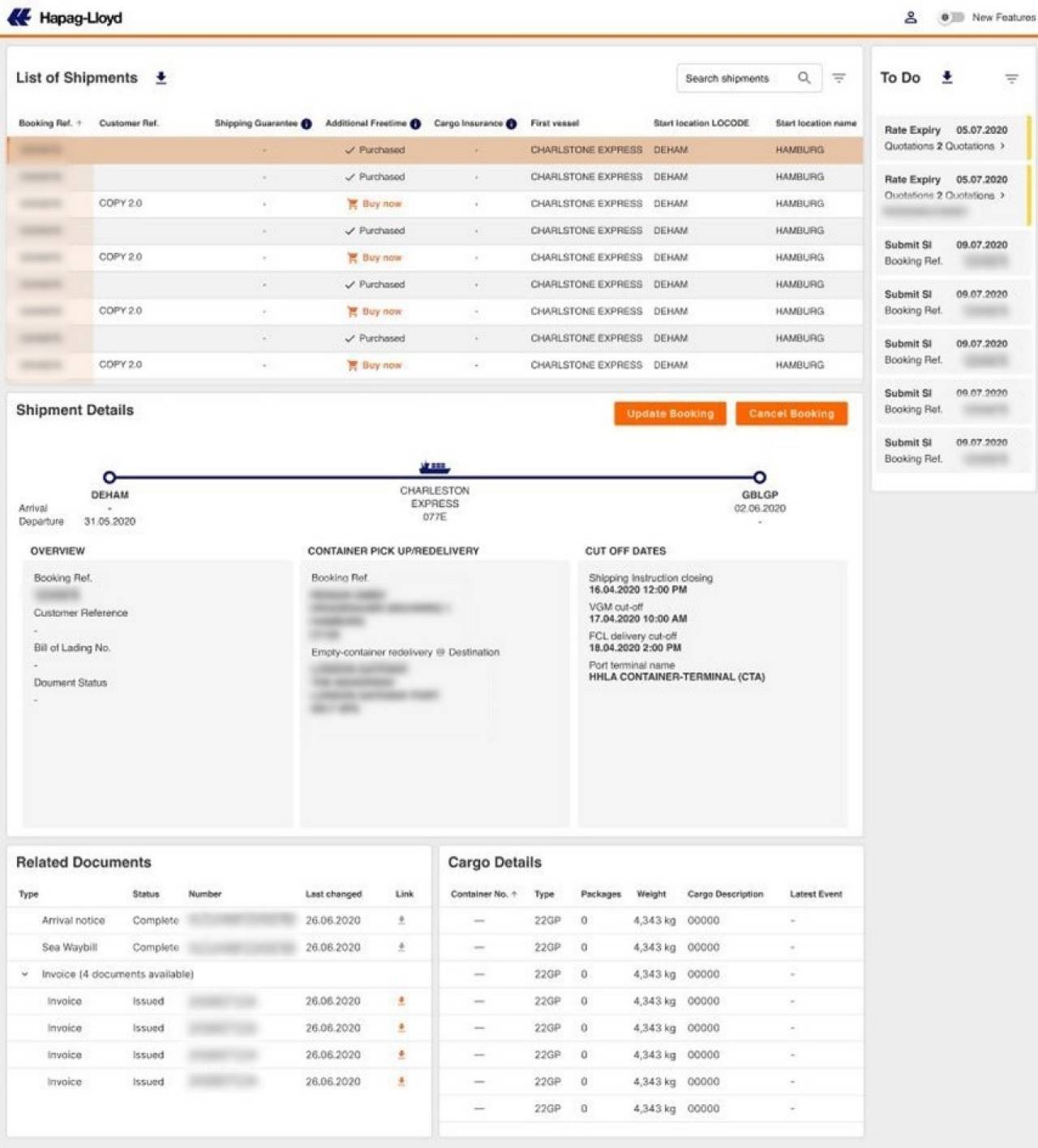 Booking Amendment - Hapag-Lloyd